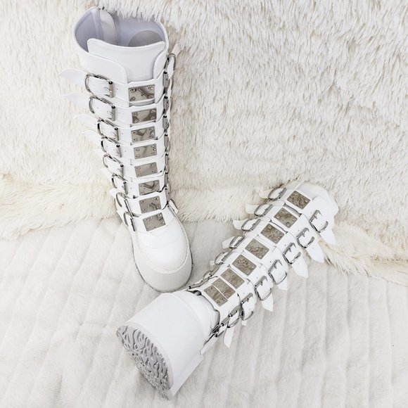 Demonia | Shoes | White Platform Goth Punk Rave Festival Knee Boots ...